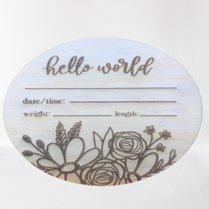 Hello world floral announcement disc – Zack and Co Designs